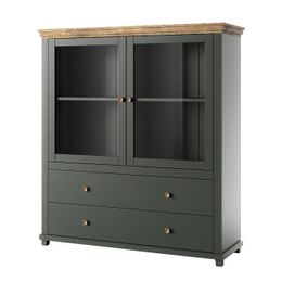 VITRINE EVANDRO 126/138/42 cm mit 2 Schubladen und 2 T&uuml;ren Gr&uuml;n