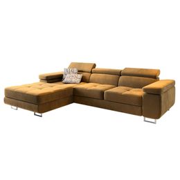 ECKSOFA ELMA L-S Gelb Velours-Stoff mit Schlaffunktion