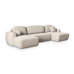 WOHNLANDSCHAFT SAVONA P Creme Kordstoff mit Schlaffunktion