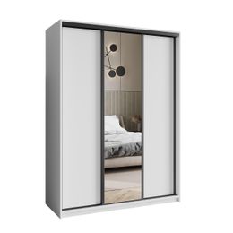SCHWEBET&Uuml;RENSCHRANK TAVI 150/205/60 cm 3-t&uuml;rig mit Spiegel Wei&szlig;