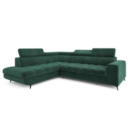 ECKSOFA MORIVA L-S Gr&uuml;n Velours-Stoff mit Schlaffunktion