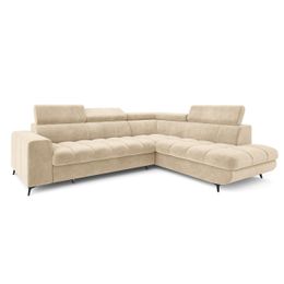 ECKSOFA MORIVA R-S Creme Velours-Stoff mit Schlaffunktion