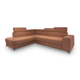 ECKSOFA ALVORO L-S Kupferfarben Boucle-Stoff mit Schlaffunktion
