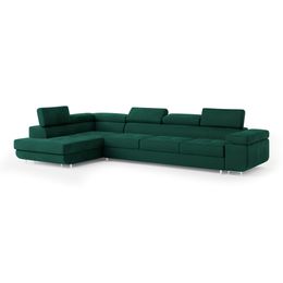 ECKSOFA VICENTE Gr&uuml;n Velours-Stoff mit Schlaffunktion