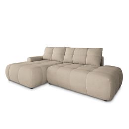 ECKSOFA FLUMA CL L-S Beige Samtstoff mit Schlaffunktion