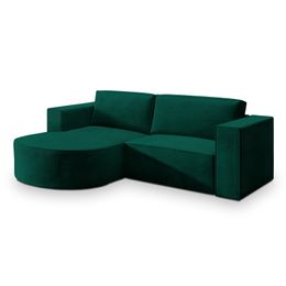 ECKSOFA SORELA M L-S Gr&uuml;n Velours-Stoff mit Schlaffunktion
