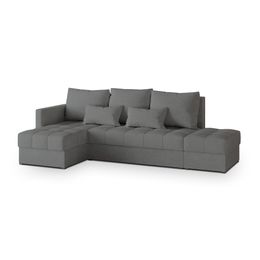 ECKSOFA LUMARI L-S Grau Pl&uuml;sch-Stoff mit Schlaffunktion