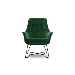 SESSEL SEDUTA, Modern Polstersessel Loungesessel, Velours-Stoff Gr&uuml;n