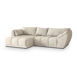 ECKSOFA ORENTI L-S Creme Velours-Stoff mit Schlaffunktion