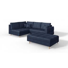 ECKSOFA MIT HOCKER Lorine Mikrofaser Dunkelblau