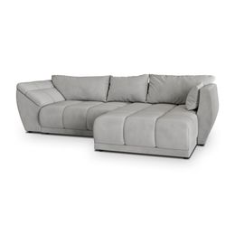 ECKSOFA ORENTI R-S Hellgrau Velours-Stoff mit Schlaffunktion