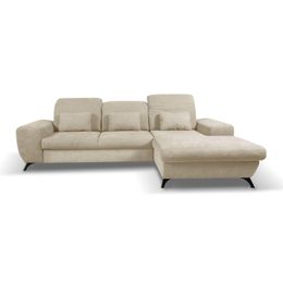 ECKSOFA LUCE R-S Beige Pl&uuml;sch-Stoff mit Schlaffunktion