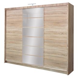 SCHWEBET&Uuml;RENSCHRANK SHYVANA 250/215/61 cm 3-t&uuml;rig mit Spiegel Sonoma Eiche