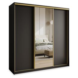 SCHWEBET&Uuml;RENSCHRANK TAVI 180/205/60 cm 3-t&uuml;rig mit Spiegel und Schubladen Schwarz