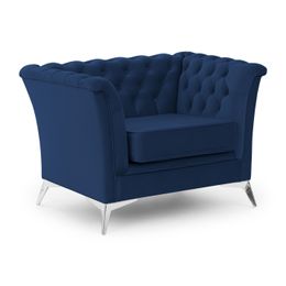 CHESTERFIELD-SESSEL Whitby Marineblau Samt mit silbernen F&uuml;&szlig;en
