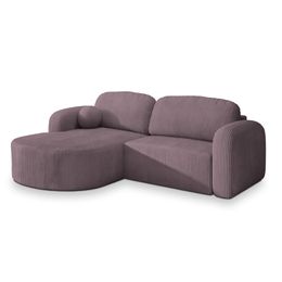ECKSOFA AMILIA P L-S Lila Kordstoff mit Schlaffunktion