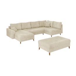 WOHNLANDSCHAFT inkl. Hocker Sigurd Beige Chenille