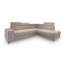 ECKSOFA ALVORO R-S Beige Boucle-Stoff mit Schlaffunktion