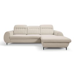 ECKSOFA PURO R-S Beige Pl&uuml;sch-Stoff mit Schlaffunktion