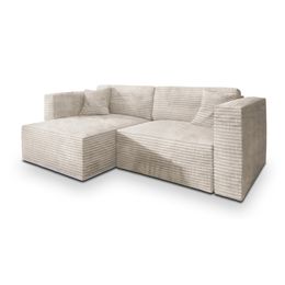 ECKSOFA NERIO Creme Kordstoff mit Schlaffunktion