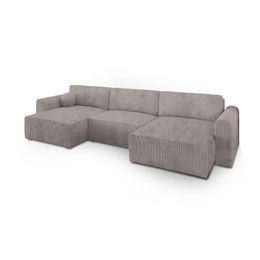 WOHNLANDSCHAFT FENTO P Beige Kordstoff mit Schlaffunktion