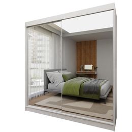 SCHWEBET&Uuml;RENSCHRANK BELLINA 200/216/61 cm 2-t&uuml;rig mit Spiegel Wei&szlig;