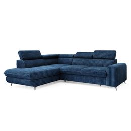 ECKSOFA VELISS Blau Kordstoff mit Schlaffunktion