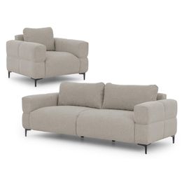 SITZGARNITUR 3+1 Cardea in Bubble-Optik aus weichem Taupe Strukturstoff mit hohem Sitzkomfort