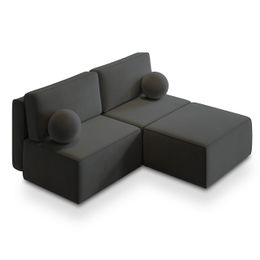 ECKSOFA VARNA M Schwarz Velours-Stoff mit Schlaffunktion