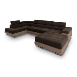 WOHNLANDSCHAFT CASONE L-S Braun Velours-Stoff mit Schlaffunktion