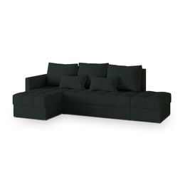 ECKSOFA LUMARI L-S Gr&uuml;n Pl&uuml;sch-Stoff mit Schlaffunktion
