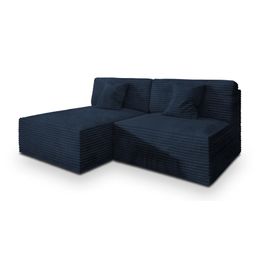 ECKSOFA FIORO Blau Kordstoff mit Schlaffunktion