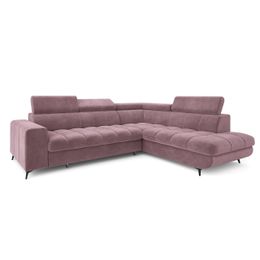 ECKSOFA MORIVA R-S Lila Velours-Stoff mit Schlaffunktion