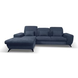 ECKSOFA LUCE L-S Blau Pl&uuml;sch-Stoff mit Schlaffunktion