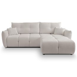 ECKSOFA MODA S Hellgrau Geflochtener Stoff mit Schlaffunktion