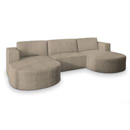 WOHNLANDSCHAFT VEZZO P Beige Kordstoff mit Schlaffunktion