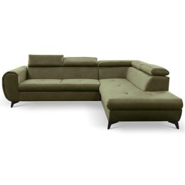 ECKSOFA MAGIA R-S Gr&uuml;n Pl&uuml;sch-Stoff mit Schlaffunktion