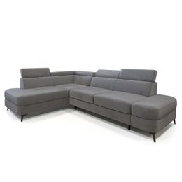 ECKSOFA AVISE M L-S Grau Velours-Stoff mit Schlaffunktion