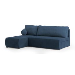 ECKSOFA PARVELO Blau Pl&uuml;sch-Stoff mit Schlaffunktion