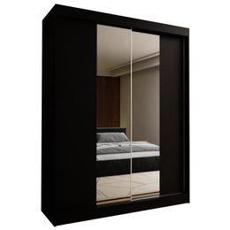 SCHWEBET&Uuml;RENSCHRANK LUCENZA 160/216/61 cm 2-t&uuml;rig mit Spiegel Schwarz