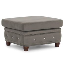 HOCKER Chesterfield Cleo Blink Grau Samt mit Kristallsteppung und braunen Massivholzf&uuml;&szlig;en