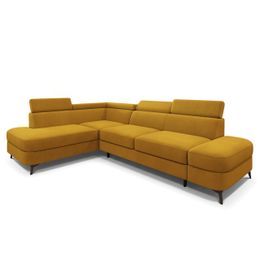 ECKSOFA AVISE MV L-S Gelb Velours-Stoff mit Schlaffunktion