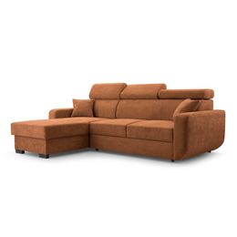 ECKSOFA CASTELLO Orange Pl&uuml;sch-Stoff mit Schlaffunktion