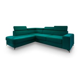 ECKSOFA ALVORO L-S Blau Velours-Stoff mit Schlaffunktion