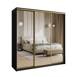 SCHWEBET&Uuml;RENSCHRANK RIEN 200/205/60 cm 3-t&uuml;rig mit Spiegel Schwarz