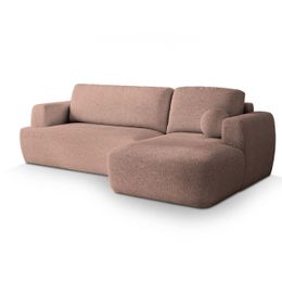 ECKSOFA SENTI N R-S Rosa Boucle-Stoff mit Schlaffunktion