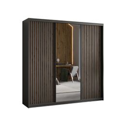 SCHWEBET&Uuml;RENSCHRANK ORRA 180/205/60 cm 3-t&uuml;rig mit Spiegel und Lamellen Schwarz