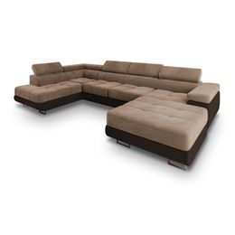 WOHNLANDSCHAFT CASONE L-S Beige Velours-Stoff mit Schlaffunktion