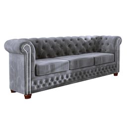 CHESTERFIELD-SOFA 3-sitzer Lauren Grau Samt