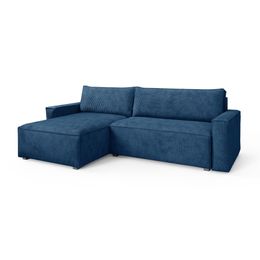 ECKSOFA BESMIR Blau Kordstoff mit Schlaffunktion